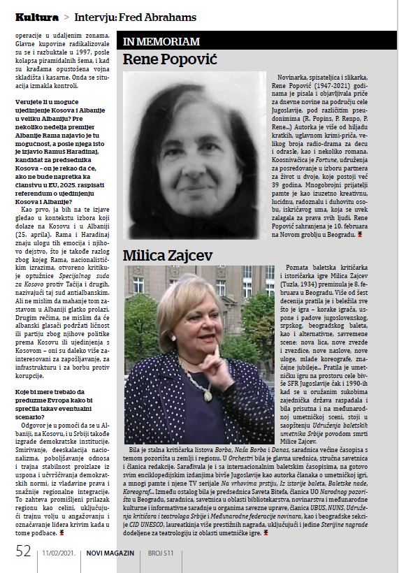 Interview with Novi Magazin - Modern Albania